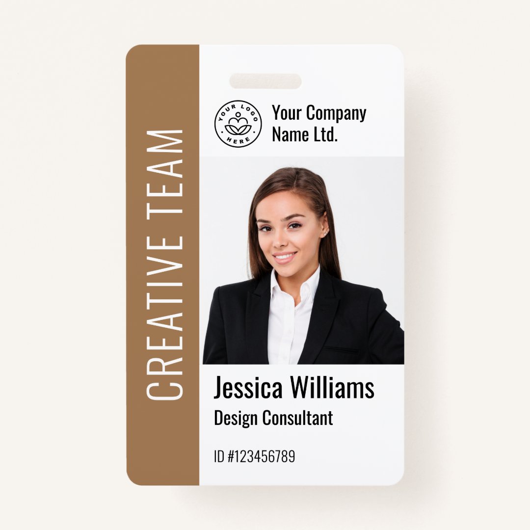 Modern Template Employee Photo Logo Name Brown, Badge | Zazzle