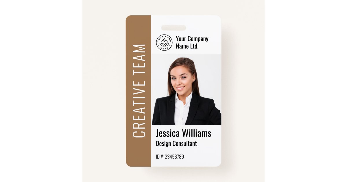 Modern Template Employee Photo Logo Name Brown, Badge | Zazzle