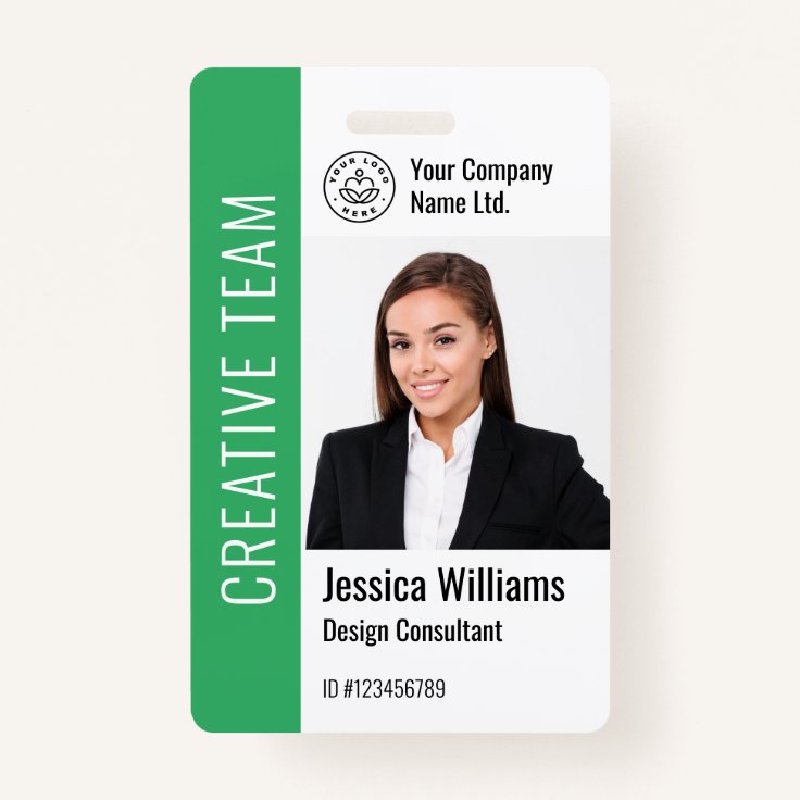 Modern Template Employee Photo Logo Name Green Badge | Zazzle