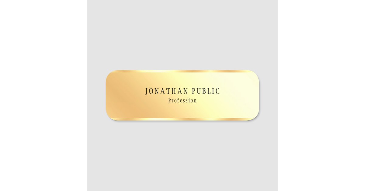 Modern Template Glamour Gold Look Rectangle Name Tag | Zazzle