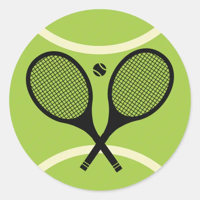 Modern Tennis Rackets Ball Classic Round Sticker | Zazzle