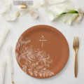 Modern Terra Cotta Monogram Floral Paper Plates | Zazzle