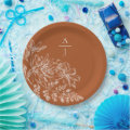 Modern Terra Cotta Monogram Floral Paper Plates | Zazzle