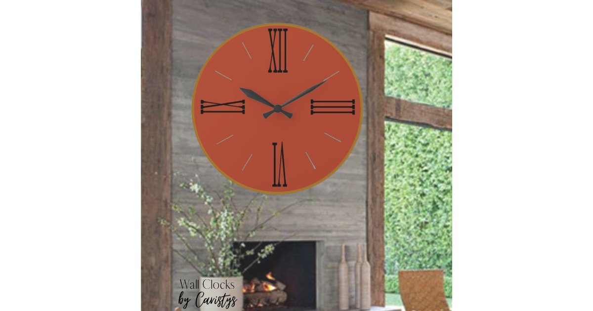 Modern Terra Cotta with Gold Trim Large Clock | Zazzle