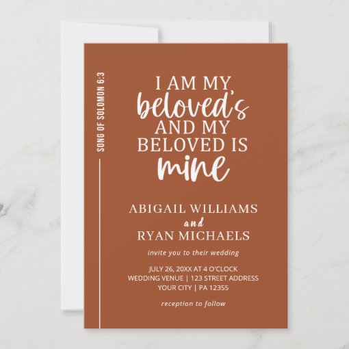 Modern Terracotta Bible Verse Christian Wedding Invitation | Zazzle