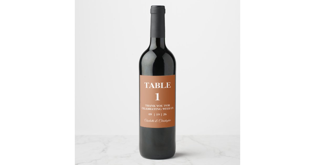 Modern Terracotta Brunt Orange Fall Wedding Wine Label | Zazzle