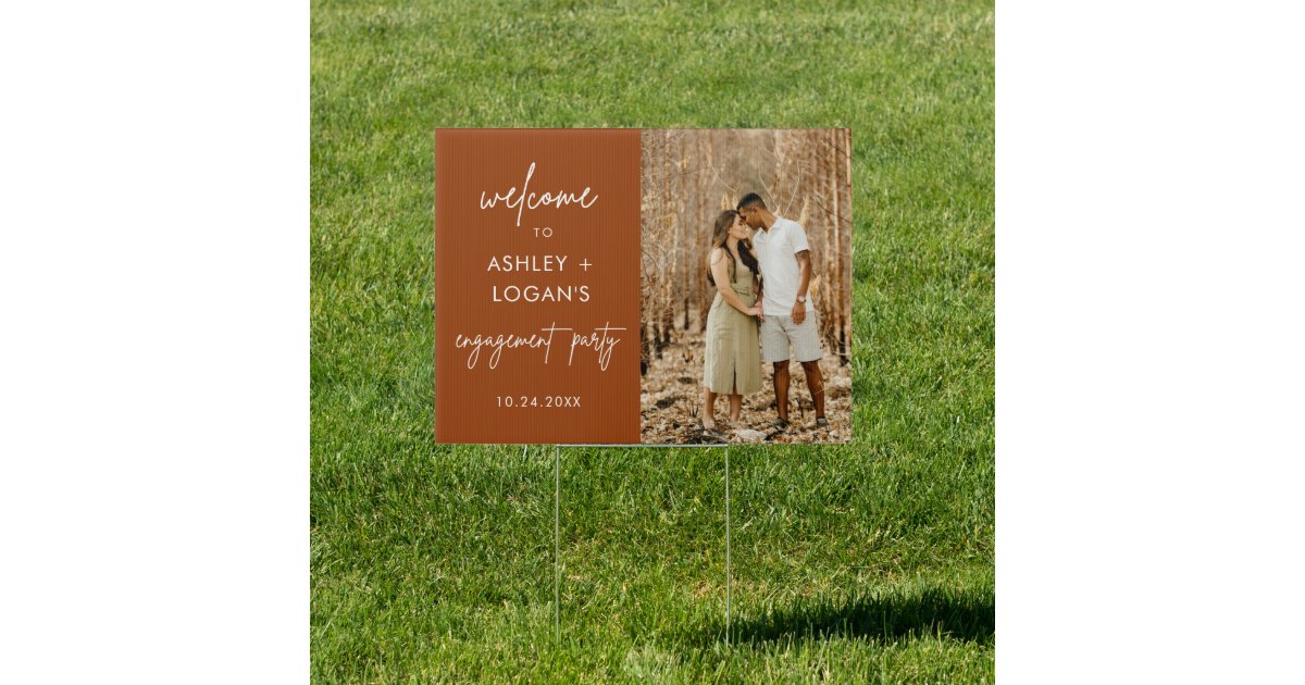 Modern Terracotta Engagement Party Photo Yard Sign | Zazzle