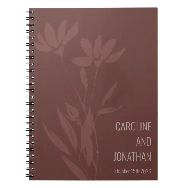 Modern Terracotta Floral Line Art Wedding Custom Notebook | Zazzle