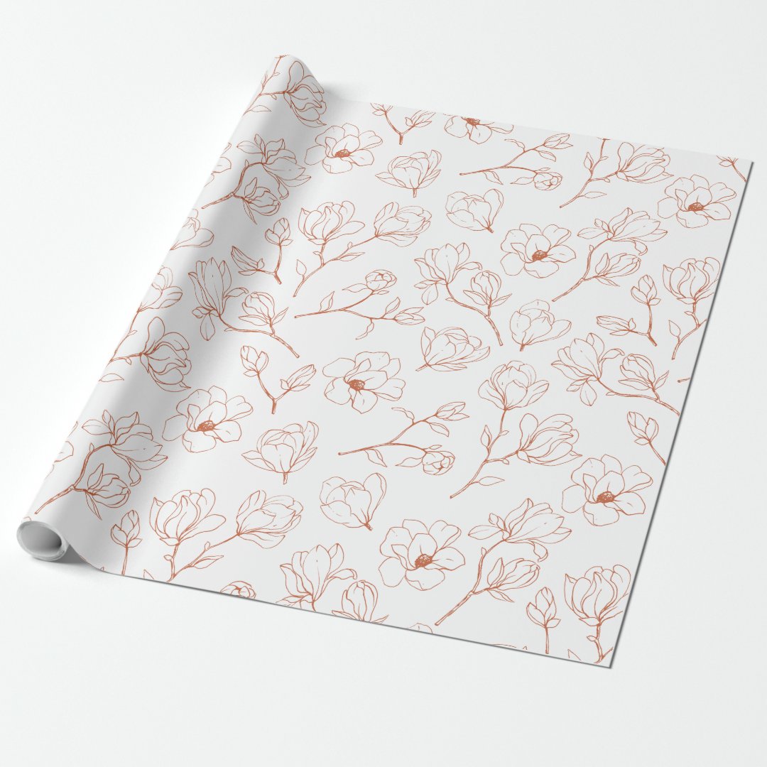 Modern Terracotta Foral Wedding Wrapping Paper | Zazzle