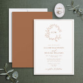 Modern Terracotta Leafy Crest Monogram Wedding Invitation | Zazzle