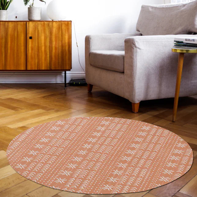 Modern Terracotta Mud Cloth African Pattern Rug | Zazzle