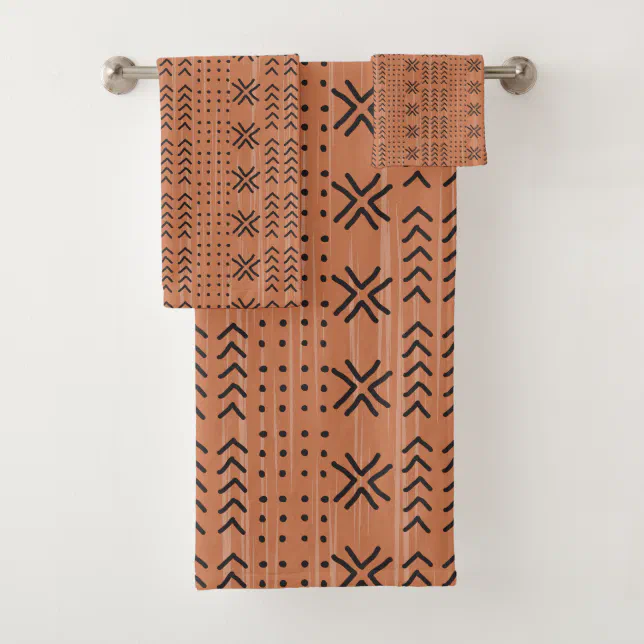 Modern Terracotta Mudcloth African Pattern Bath Towel Set | Zazzle