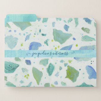 Modern Terrazzo Pattern Beach Aqua Blue Green File Folder | Zazzle