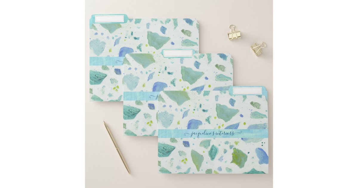 Modern Terrazzo Pattern Beach Aqua Blue Green File Folder | Zazzle