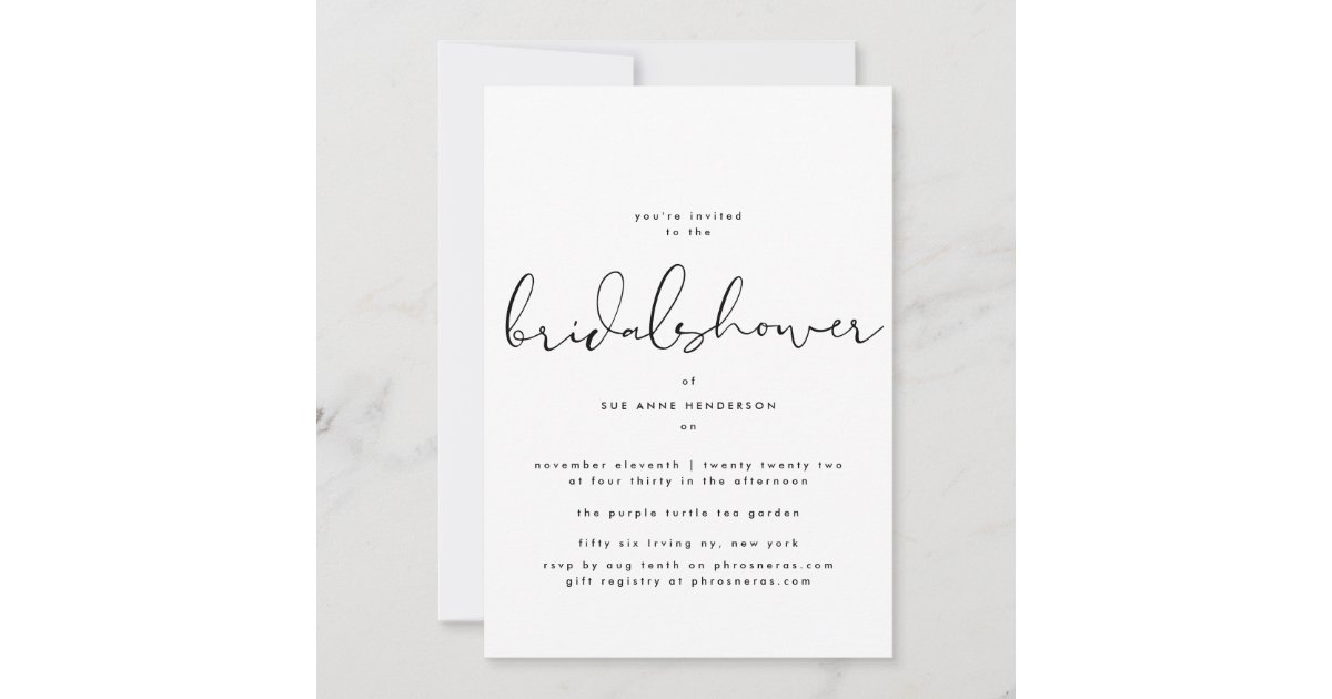 Modern Text Elegant Bridal Shower Invitation | Zazzle.com
