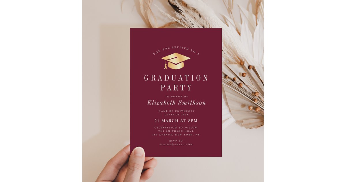 Modern Text Maroon Graduation Ceremony Invitation | Zazzle