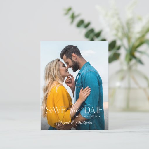 Modern Text Overlay Photo Save The Date Postcard | Zazzle