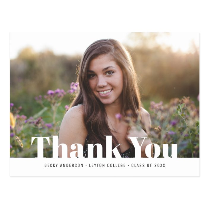 Modern text photo graduation thank you postcard | Zazzle.com