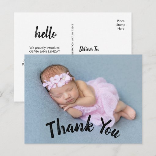 Modern Thank You Baby Birth Announcement Postcard | Zazzle