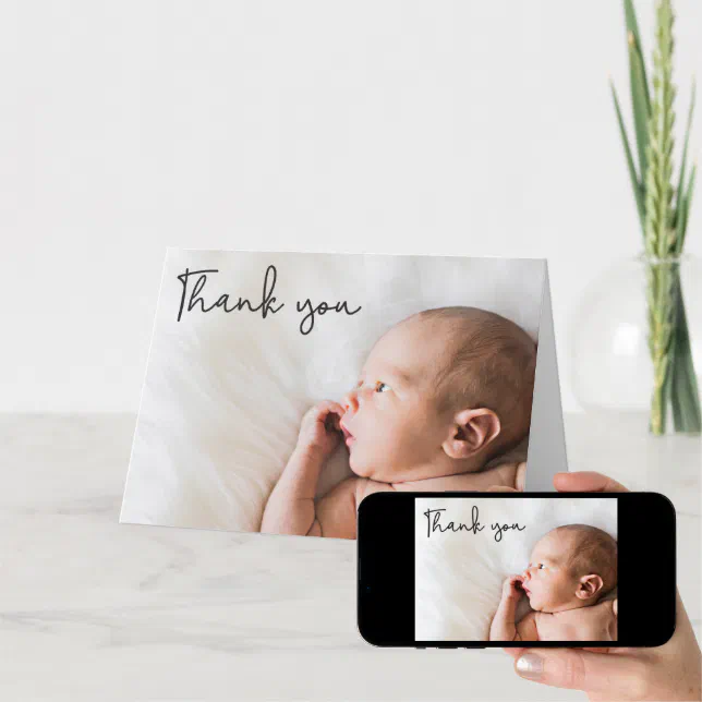 Modern Thank You Baby Photo Birth Announcement | Zazzle