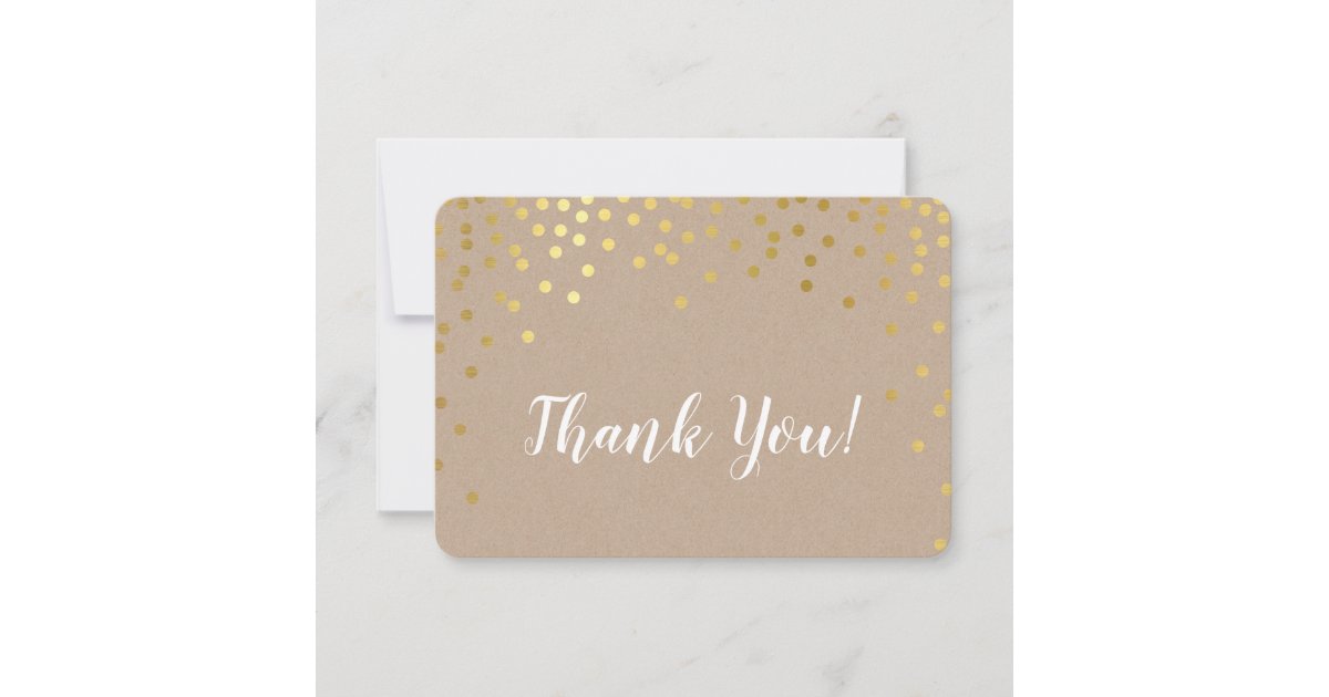MODERN THANK YOU gold confetti spot rustic kraft | Zazzle