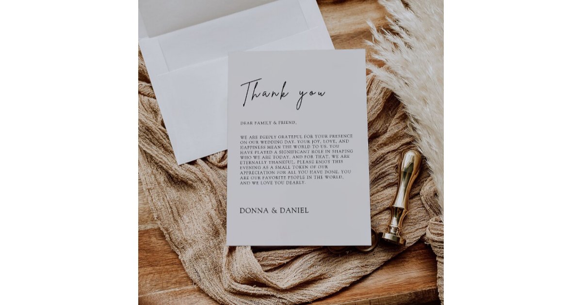 Modern Thank You Letter, Napkin Note Menu | Zazzle