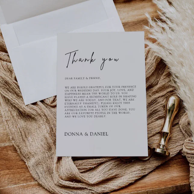 Modern Thank You Letter, Napkin Note Menu | Zazzle
