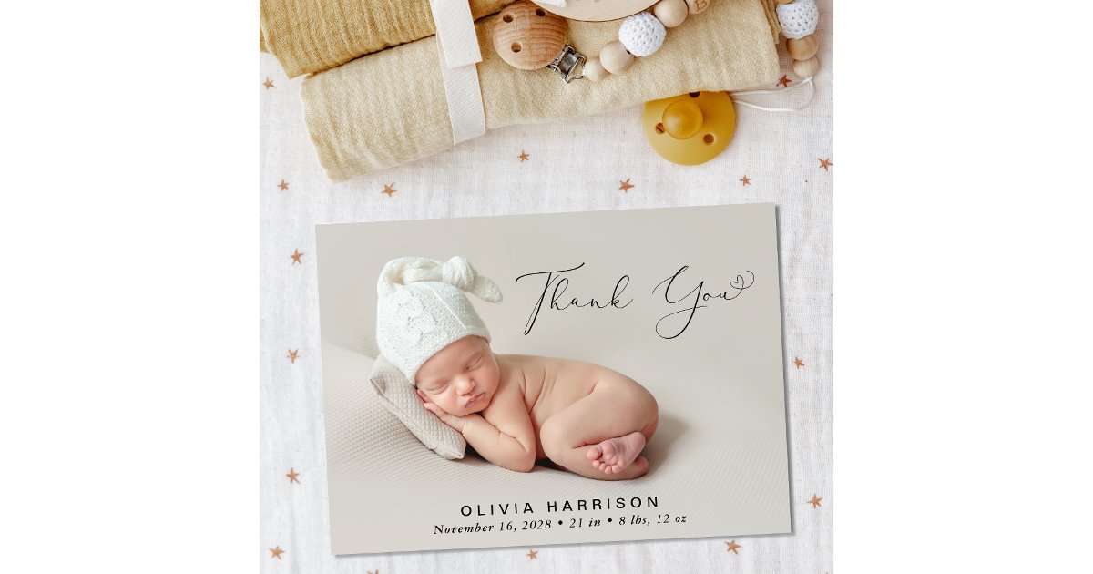 Modern Thank You Photo Birth Announcement | Zazzle