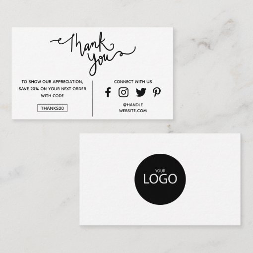 Modern Thank You Promo Code Social Media Logo Business Card | Zazzle