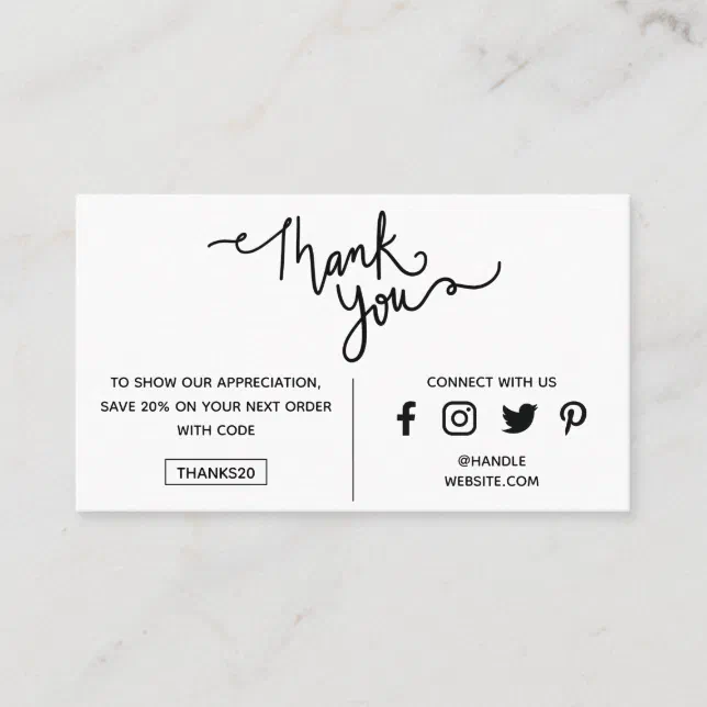Modern Thank You Promo Code Social Media Logo Business Card | Zazzle
