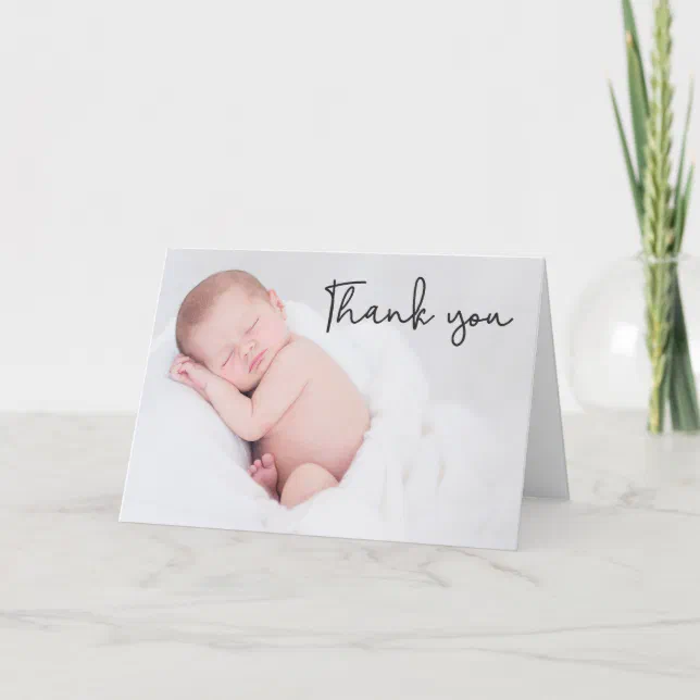 Modern Thank You Script Baby Birth Announcement | Zazzle