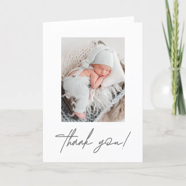 Modern Thank You Script Baby Boy Photo thank you Announcement | Zazzle