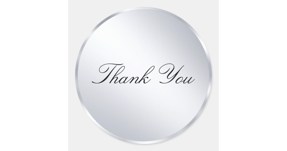 Modern Thank You Text Metallic Silver Template Classic Round Sticker ...