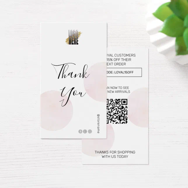 Modern Thank You with Logo and QR Code Pink | Zazzle
