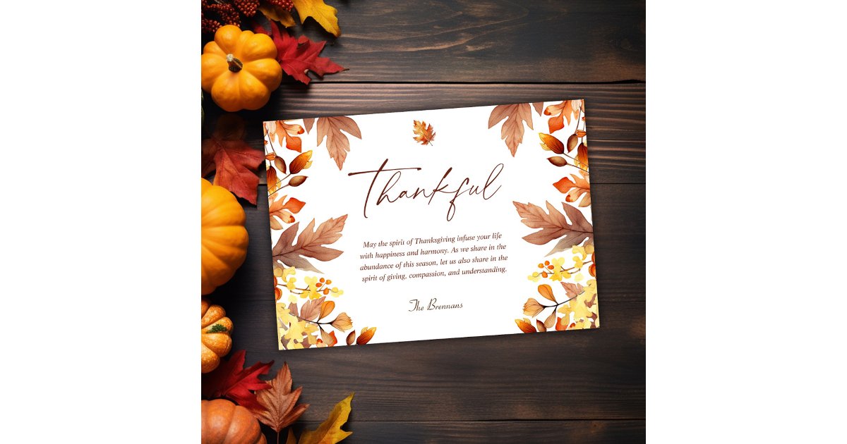 Modern Thankful Thanksgiving Holiday Card | Zazzle