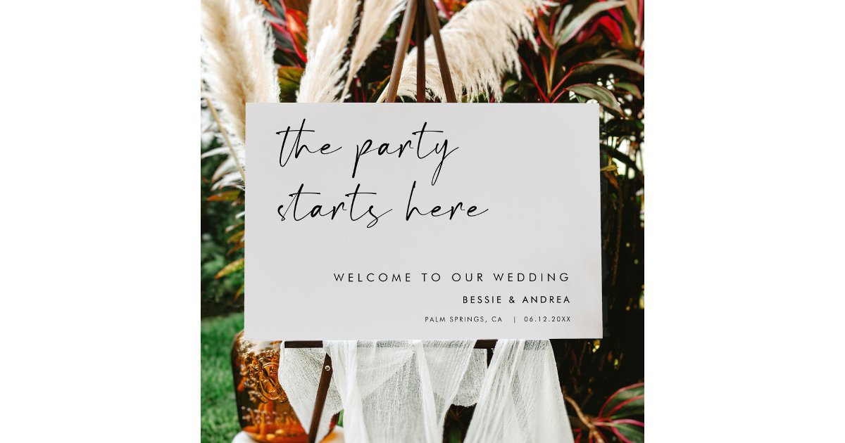 Modern The Party Starts Here Wedding Welcome Sign | Zazzle