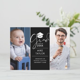 Modern Then And Now 2 Photo Graduation Party Invitation | Zazzle