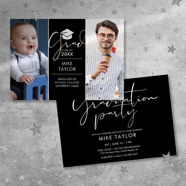 Modern Then And Now 2 Photo Graduation Party Invitation | Zazzle