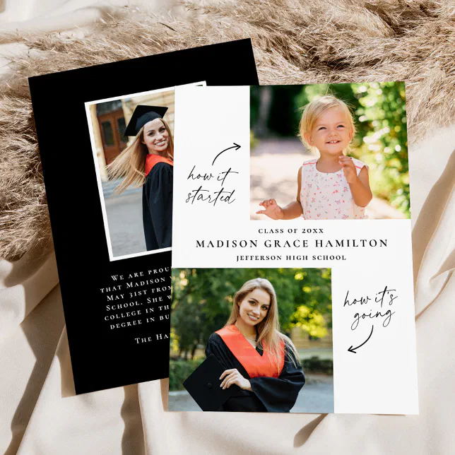 Modern Then and Now 3 Photo Graduation Announcement | Zazzle