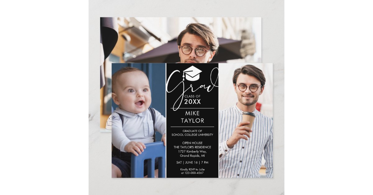 Modern Then And Now 3 Photo Graduation Party Invitation | Zazzle