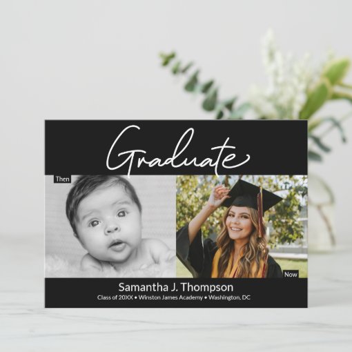Modern Then and Now Photos Graduation Party Announcement | Zazzle