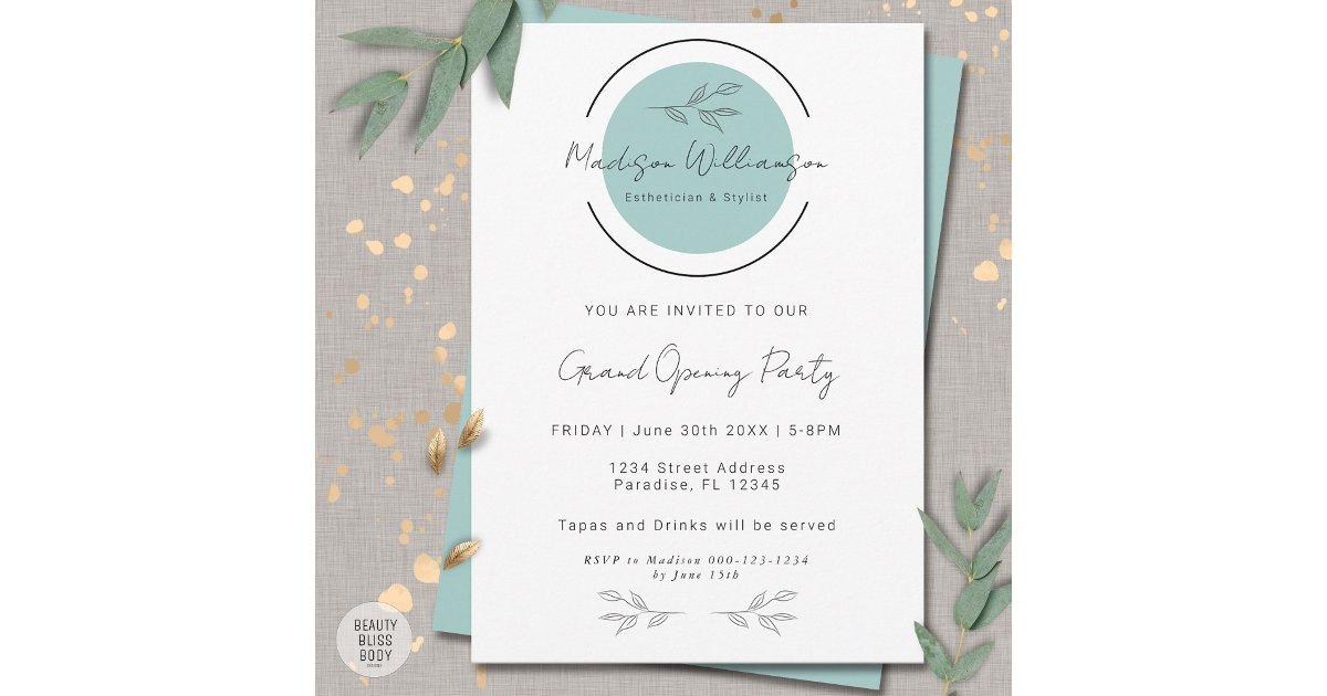 Modern Therapist Stylist Spa Minimalist Botanical Invitation | Zazzle