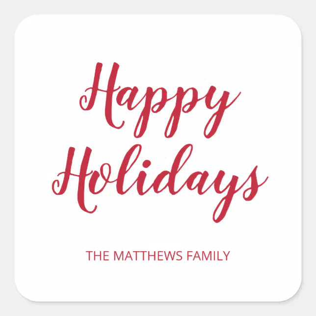 Modern Thick Red Script Happy Holidays Christmas Square Sticker | Zazzle