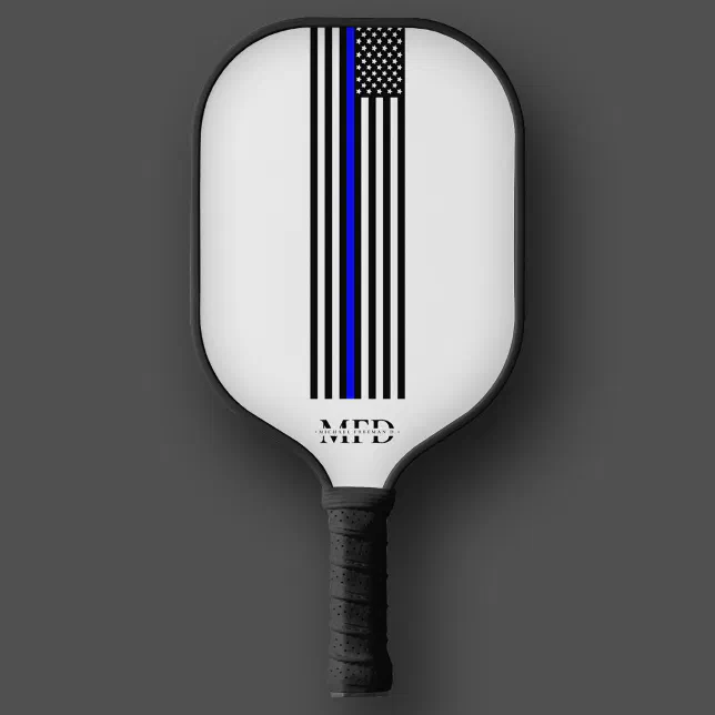 Modern Thin Blue Line Law Police Officer Monogram Pickleball Paddle ...