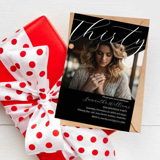 Modern Thirty Black Photo 30th birthday invitation | Zazzle