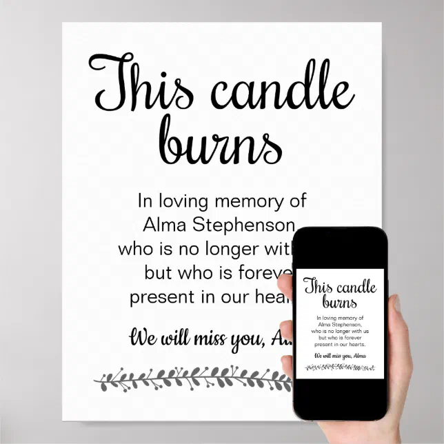 Modern This Candle Burns Memorial Service Poster | Zazzle