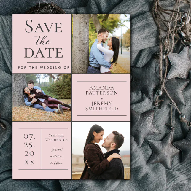 Modern Three Photo Collage | Pink Save the Date | Zazzle