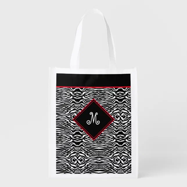 Modern Tiger Black White Stripes Abstract Pattern Grocery Bag | Zazzle