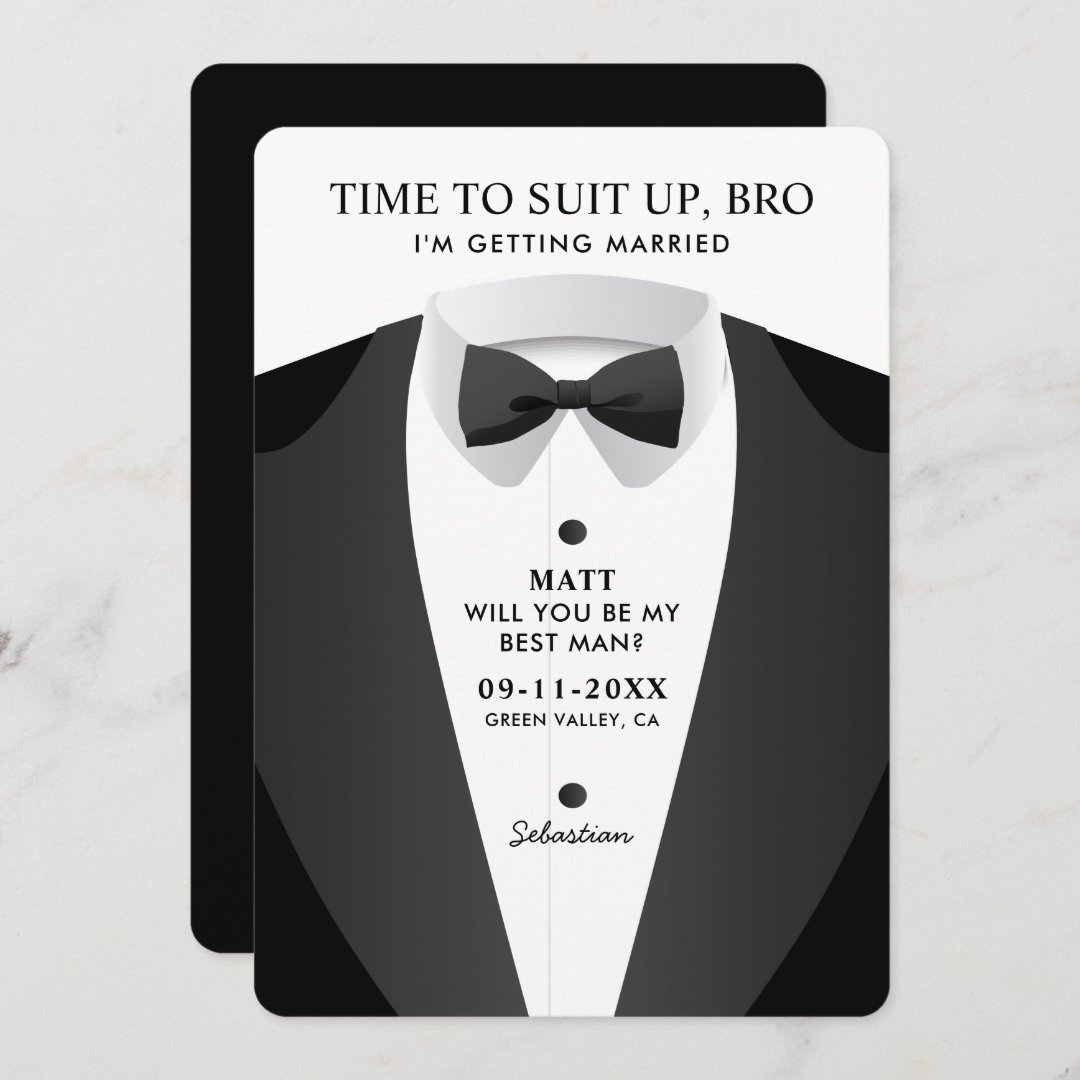 Modern Time To Suit Up Bro Best Man Invitation | Zazzle