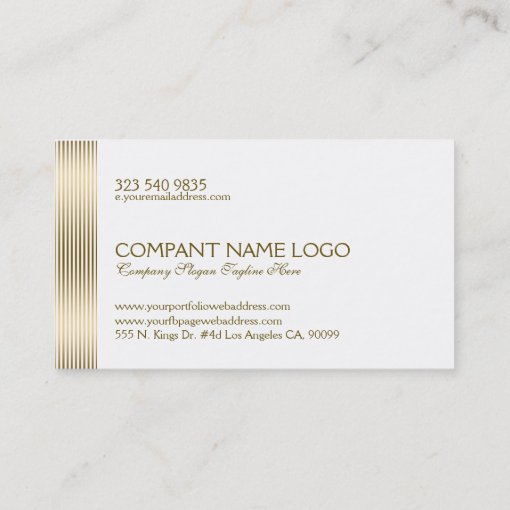 Modern Tin Gold Stripe Accent On White Business Card | Zazzle